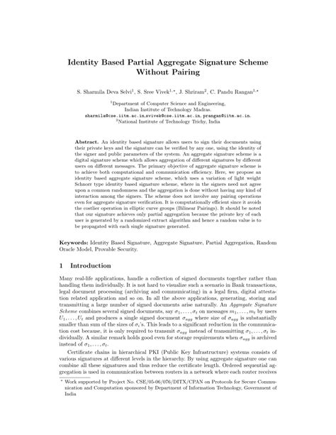 Pdf Identity Based Partial Aggregate Signature Scheme Without Pairing