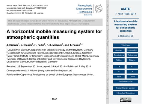 Pdf A Horizontal Mobile Measuring System For Atmospheric Quantities