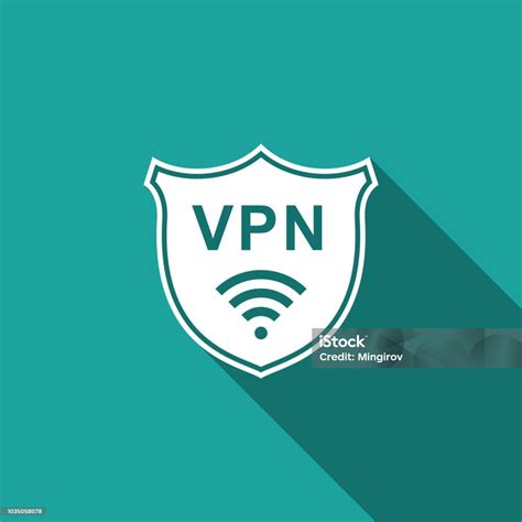 방패 Vpn와 Wifi 무선 인터넷 네트워크 기호 아이콘으로 긴 그림자와 격리 Vpn은 안전 개념을 보호 합니다 보안에 대 한 가상 개인 네트워크입니다 평면 디자인입니다