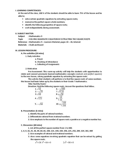 Solving Qe Extracting The Square Roots Pdf Square Root Quadratic Equation