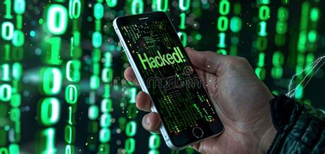 Cybersecurity Breach Phone Hacked With Binary Code Falling In Matrix