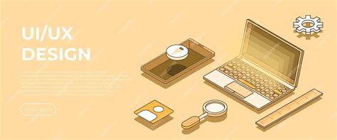 미니멀리즘 스타일의 Ui Ux 디자인 방문 페이지 적응형 인터페이스 디자인 아이소메트릭 방문 페이지 벡터 그림 개념 프리미엄 벡터