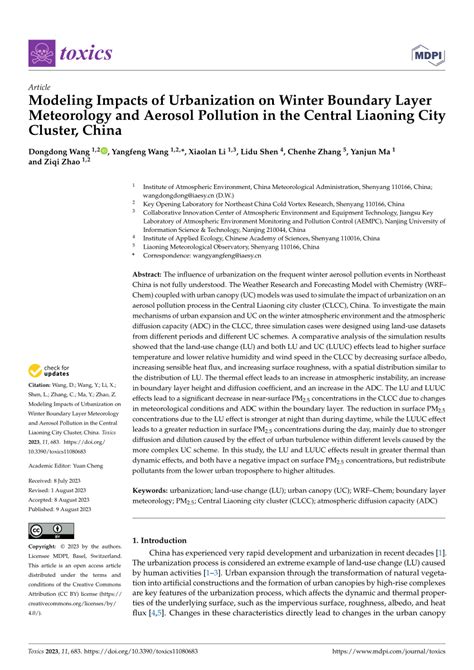 Pdf Modeling Impacts Of Urbanization On Winter Boundary Layer Meteorology And Aerosol
