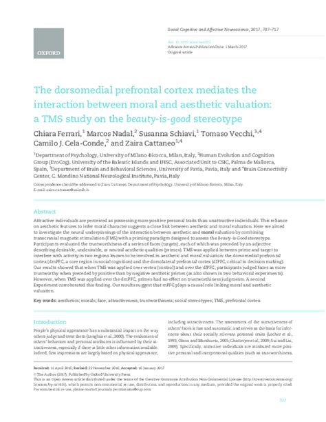 Pdf The Dorsomedial Prefrontal Cortex Mediates The Interaction Between Moral And Aesthetic