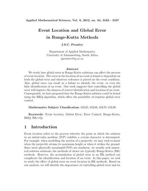 pdf event location and global error in runge kutta methods