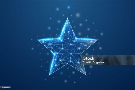 파란색 로우 폴리 스타일의 스타 3d 심볼 평가 업적 디자인 컨셉 벡터 일러스트레이션 피드백 다각형 와이어프레임 로우 폴리곤 모델링에 대한 스톡 벡터 아트 및 기타 이미지