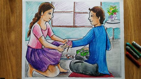 How To Draw Happy Raksha Bandhan Raksha Bandhan Drawing For Beginners Brother And Sister Drawing