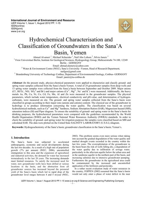 Pdf Hydrochemical Characterisation And Classification Of Groundwaters