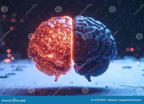 Brain Shaped Neural Network Glowing With Ethics On One Side Distorted