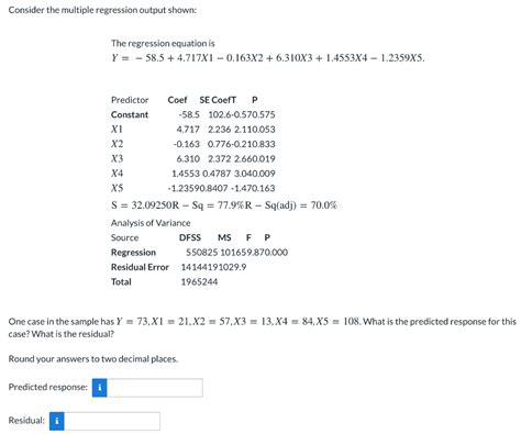 Solved Consider The Multiple Regression Output Shown The