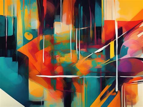 Abstract Painting Of Colorful Geometric Texture With Brush Strokes