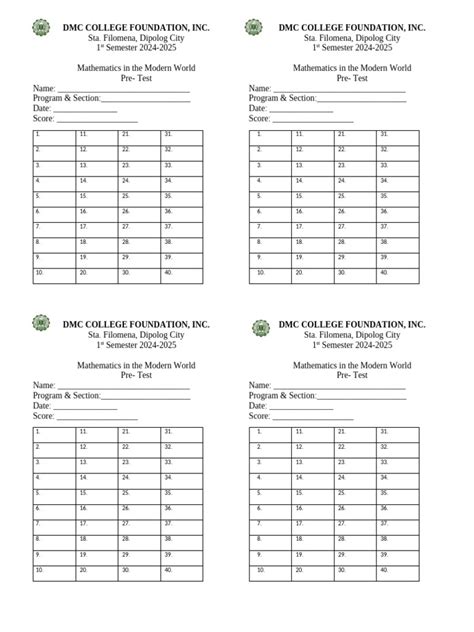 Pre Test Answer Sheet Pdf Teaching Methods And Materials