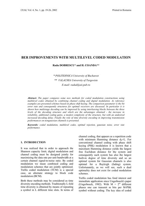 Pdf Ber Improvements With Multilevel Coded Modulation