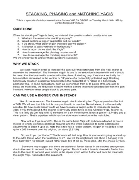 Stacking Phasing And Matching Yagis