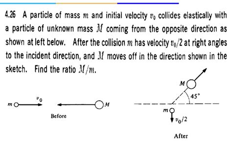426 a particle of mass m and initial velocity vo collides elastically with a particle of unknown
