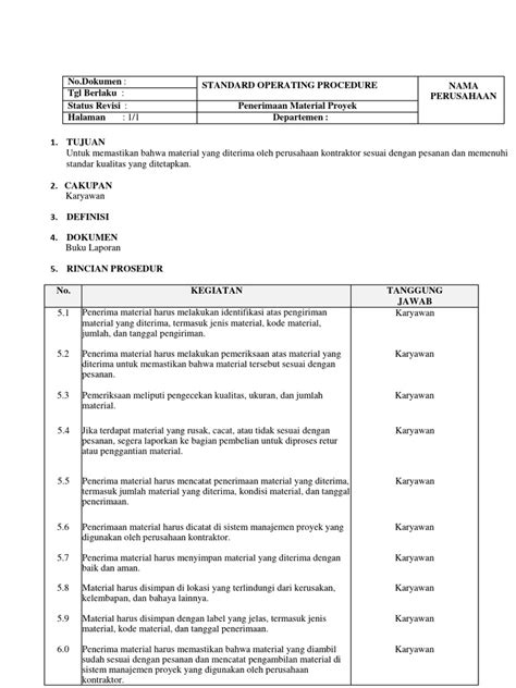 Sop Penerimaan Material Proyek Pdf