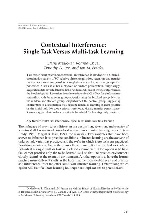 Pdf Contextual Interference Single Task Versus Multi Task Learning