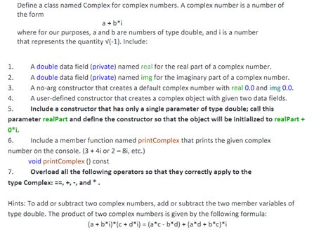 solved define a class named complex for complex numbers a