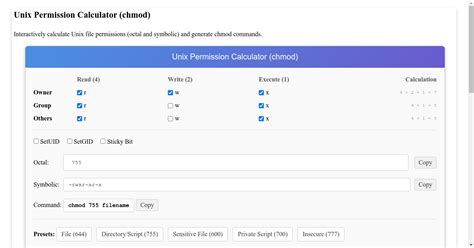Interactive Unix Permission Calculator Chmod