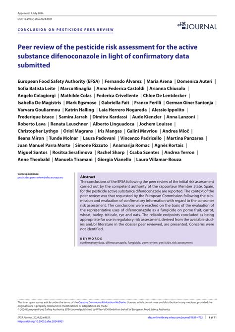 Pdf Peer Review Of The Pesticide Risk Assessment For The Active Substance Difenoconazole In