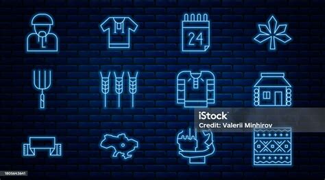 세트 라인 우크라이나 민족 패턴 집 우크라이나의 독립 기념일 밀 정원 갈퀴 코사크 수 놓은 셔츠와 아이콘 벡터 0명에 대한 스톡 벡터 아트 및 기타 이미지 Istock