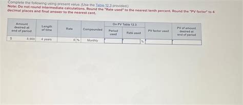 Solved Complete The Following Using Present Value Use The Chegg Com