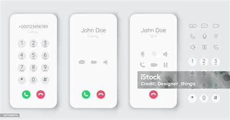 스마트폰 다이얼 폰 Ui 설정입니다 전화 번호 패드 키패드 및 다이얼 버튼이있는 통화 화면 수신 전화 모형 벡터 절연 그림 터치 스크린 전화 인터페이스 전화 걸기에 대한