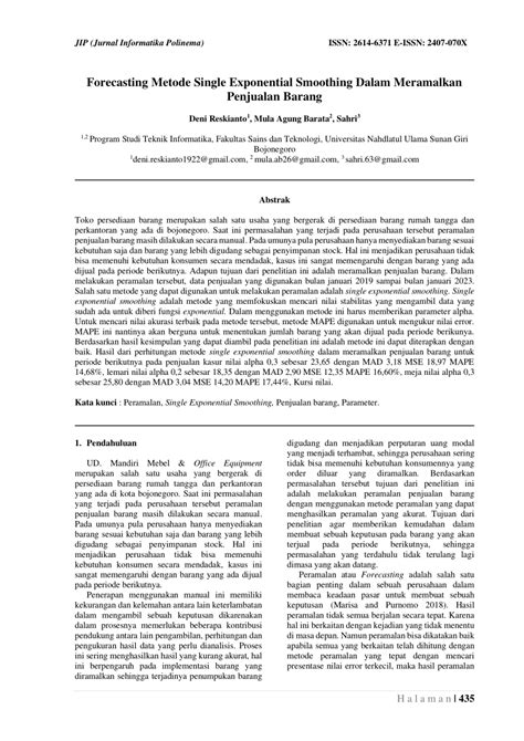 PDF FORECASTING METODE SINGLE EXPONENTIAL SMOOTHING DALAM MERAMALKAN