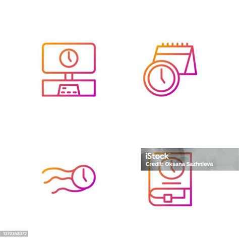 예약 라인 시간을 설정하고 시계 스마트 Tv 시간 및 캘린더에 날아갑니다 그라데이션 색상 아이콘입니다 벡터 개념에 대한 스톡