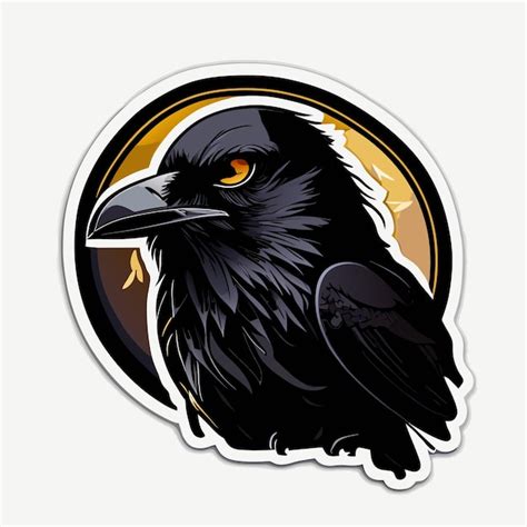 검은 까마귀 새 만화 스티커 프리미엄 벡터