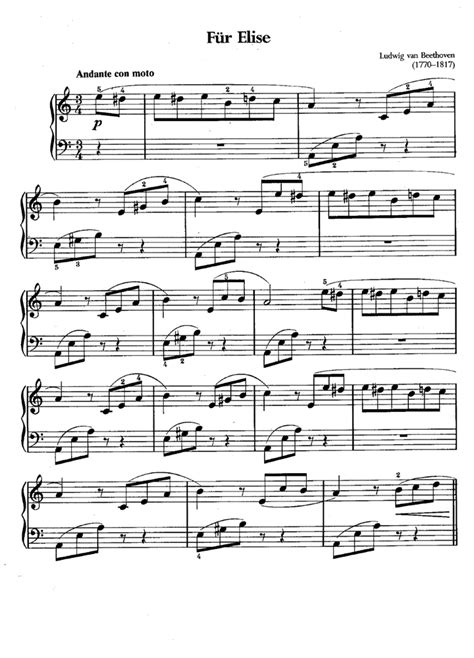 Beethoven Fur Elise Easy Piano Sheet Music Easy Sheet Music
