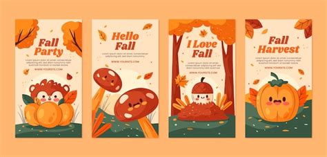 가을 시즌 축하를 위한 플랫 인스타그램 스토리 모음 무료 벡터