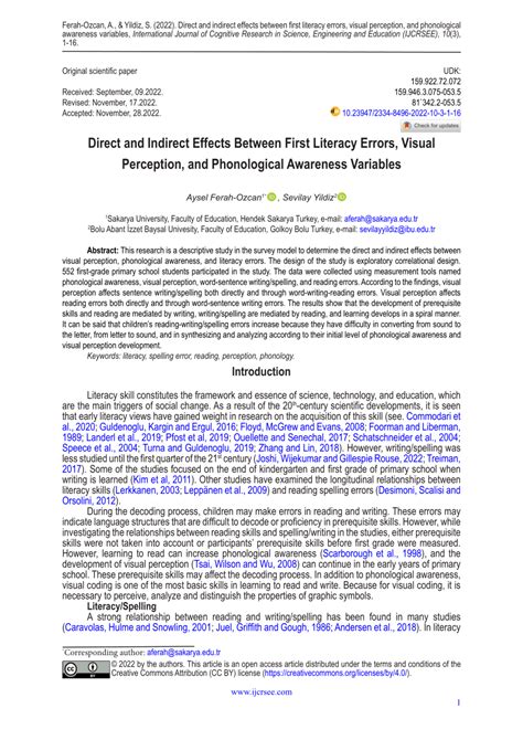 Pdf Direct And Indirect Effects Between First Literacy Errors Visual