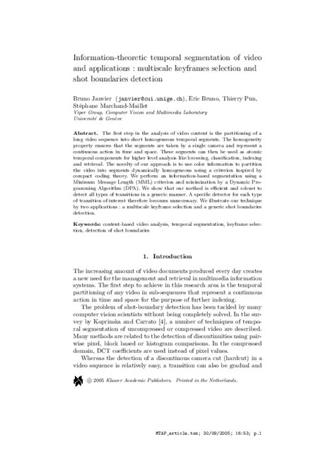 Pdf Information Theoretic Temporal Segmentation Of Video And