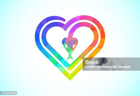 낮은 폴리 스타일 뱀과 심장 로고 디자인 서식 파일입니다 뱀 심장 로고 기호 기호 아이콘 기하 도형에 대한 스톡 벡터 아트 및