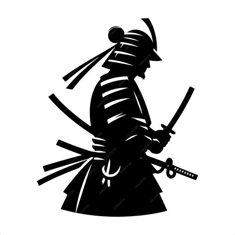 A Black And White Image Of A Samurai With A Black Background Premium