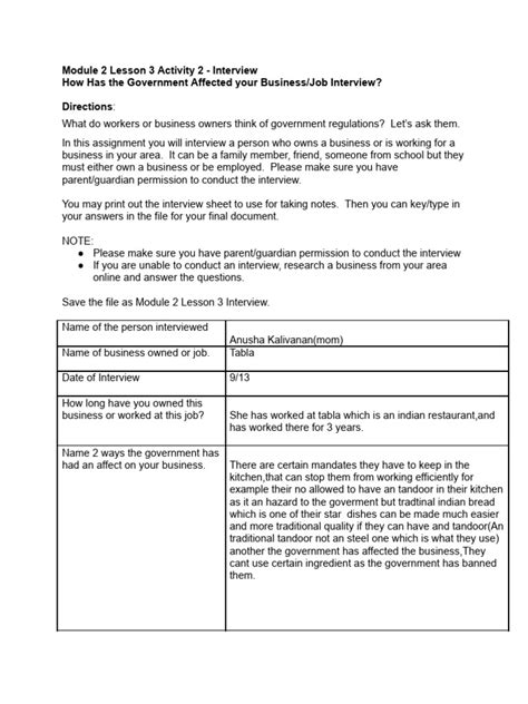 Module Two Lesson Three Activity 2 Pdf