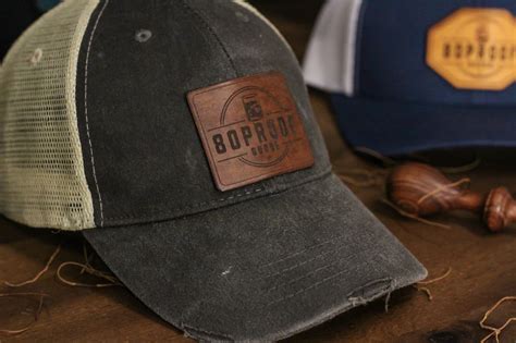 Custom Leather Patch Hat Navy Blue White