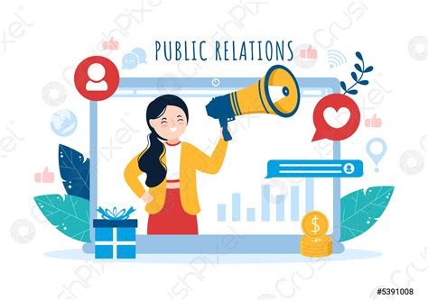 Public Relations Template Hand Drawn Cartoon Flat Illustration With