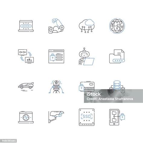 Data Encryption Line Icons Collection Cryptography Security Encryption
