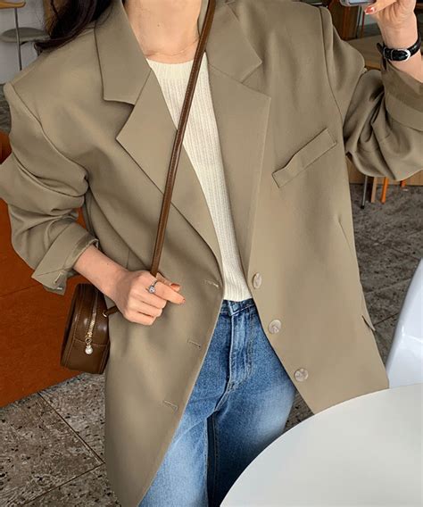 쓰리버튼 오버핏 싱글 자켓 정장 테일러 카라 여성 빅사이즈 에이블리