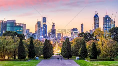 墨尔本市落日城市全景高清图片下载 正版图片307802114 摄图网