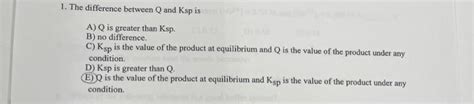 Solved 1 The Difference Between Q And Ksp Is A Q Is Chegg Com