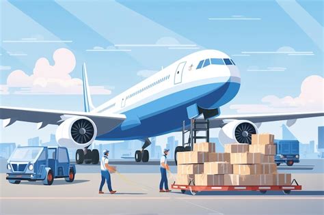 Premium Photo Vector Warehouse Workers Loading Boxes Into Airplane Cargo Aircraft