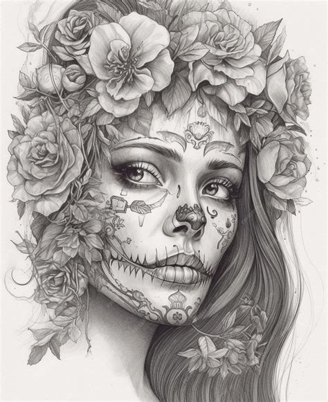 Premium Ai Image A Pencil Drawing Of A Woman With A Flower Crown And