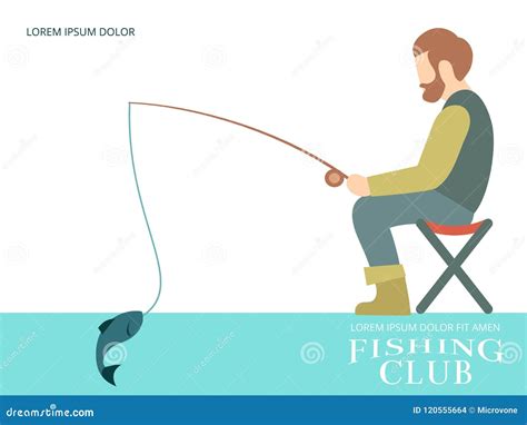 Fishing Banner Design With Fisherman Fish And Equipment Stock Vector