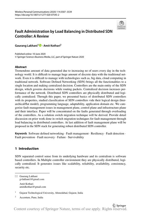 fault administration by load balancing in distributed sdn controller a