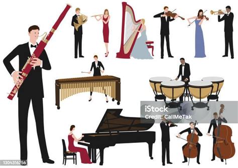 흰색 배경에 격리 된 뮤지션 벡터 플랫 일러스트 세트를 수행 오케스트라에 대한 스톡 벡터 아트 및 기타 이미지 오케스트라