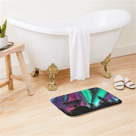 Alaskan Aurora Aurora Borealis Northern Lights Bath Mat By Veraglam Redbubble