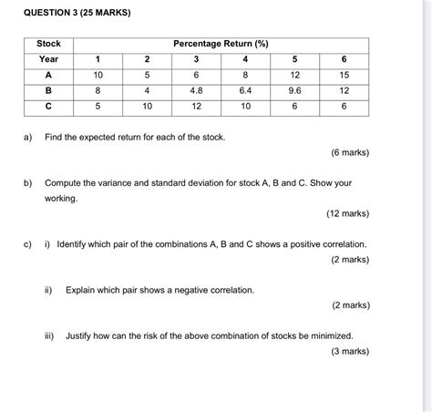 Solved QUESTION MARKS A Find The Expected Return For Chegg